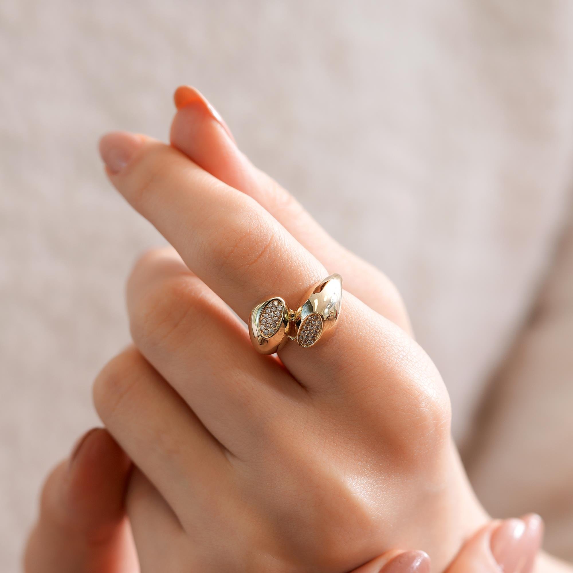 14 Ayar Altın Taşlı Detaylı Yüzük | Goldium Jewellery